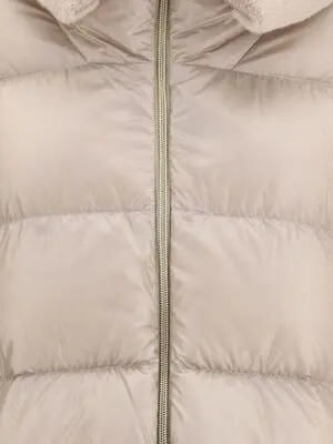 Herno Water-repellent Quilted Nylon Short Down Jacket With Fur Collar - Yellow Cream