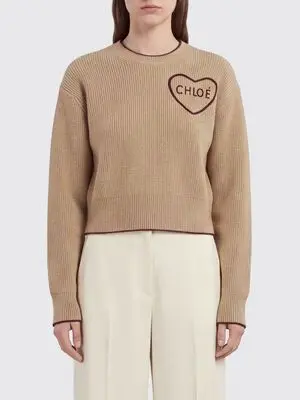 Chloé Ribbed Knit Jumper With Heart Appliqu - Brown