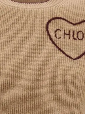 Chloé Embroidered Logo Crewneck Sweater - Brown