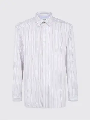 Paul Smith Striped Slim Fit Cotton Shirt With French Collar And Long Sleeves - White