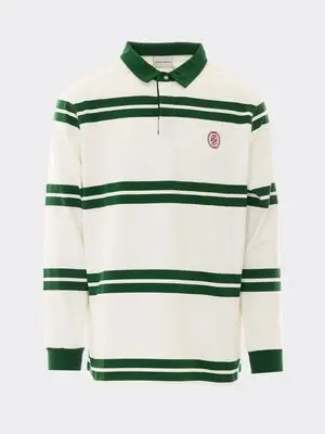 Drole De Monsieur Striped Long-sleeved Cotton Polo With Embroidered Logo