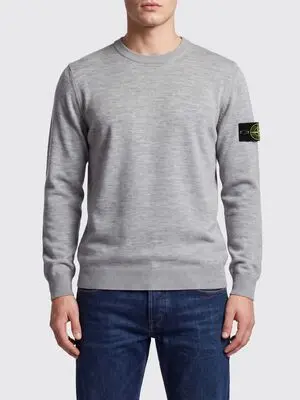 Stone Island 100% Virgin Wool Crew Neck Sweater With Compass Logo - Grey