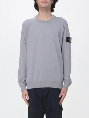 Stone Island 100% Virgin Wool Crew Neck Sweater With Compass Logo - Mouse Grey