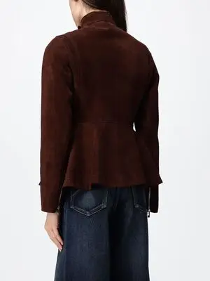 Alaïa Slim Fit High Neck Suede Leather Jacket