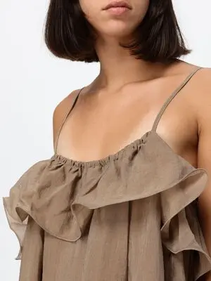 ELEH Long Embroidered Tencel Tunic With Ruffles And A Square Neck