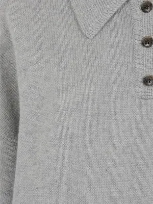 LISA YANG Pure Cashmere Relaxed Fit Long-sleeved Knit Polo - Grey
