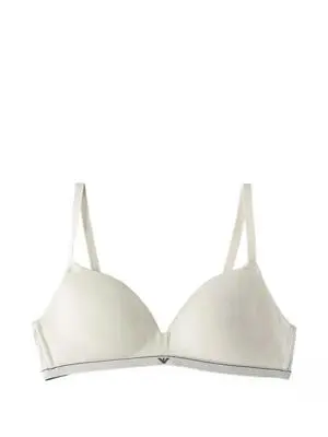 Emporio Armani Padded Triangle Bra In Cotton Jersey With Logo Band - Neutrals