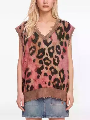 R13 Leopard-print Distressed Sweater - Brown