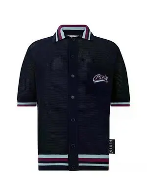 Philipp Plein Logo-patch Knitted Polo Shirt - Blue