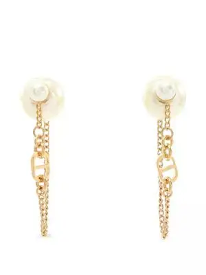 Dior Tone Logo Charm Drop Earrings - Gold
