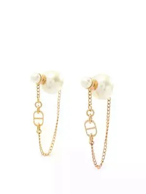 Dior Tone Logo Charm Drop Earrings - Gold