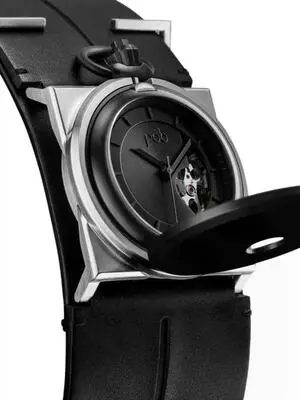 FOB PARIS Automatic Watch With Dial And Leather Strap - Black