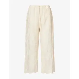 Dissh Cordelia Embroidered Cotton Cropped Trousers - Bone