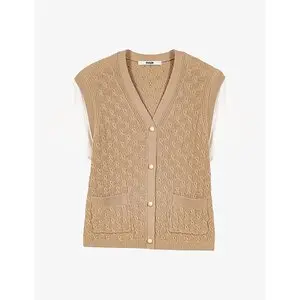 Maje Two-in-one Short-sleeve Wool And Cashmere Cardigan - Camel