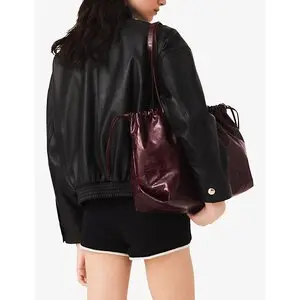Maje High-neck Relaxed-fit Leather Jacket
