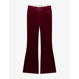 Zadig&Voltaire Prevy Low-rise Flared-leg Velvet Trousers - Cherry