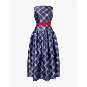 ARAM Fit-and-flare Brand-print Satin Maxi Dress - Blue