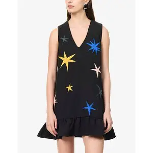 SISTER JANE Star-embroidered Woven Mini Dress