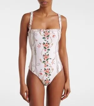 Agua Bendita Limon Ruffled Embroidered One Piece