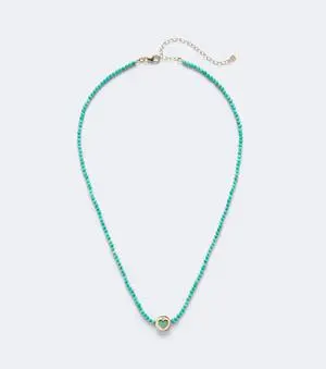 SYDNEY EVAN Icon Heart 14kt Gold Beaded Necklace With Turquoise And Diamond - Blue