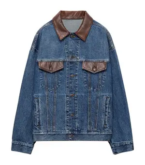 Prada Leather-collar Denim Jacket - Blue