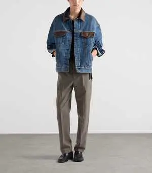 Prada Leather-collar Denim Jacket