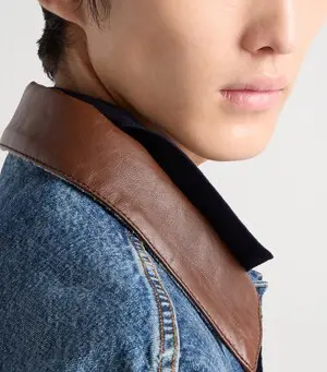 Prada Leather-collar Denim Jacket