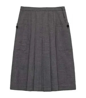 Prada Wool Rush Pleated Midi Skirt - Grey