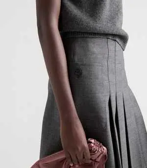 Prada Wool Rush Pleated Midi Skirt