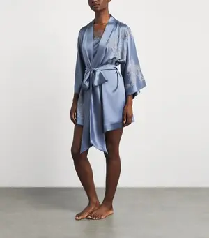 Carine Gilson Short Silk Robe With Lace Detailing