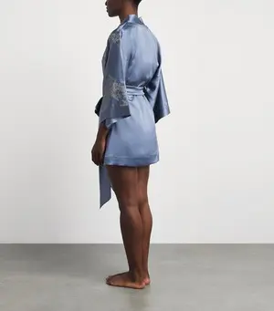 Carine Gilson Short Silk Robe With Lace Detailing