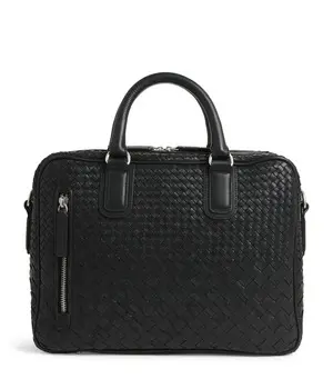 Officine Creative Leather Woven Armor Briefcase - Black