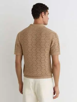 REISS Pointelle-knit Open-collar Polo Jumper