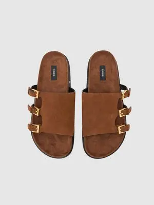 REISS Suede Buckle-strap Slip-on Sandals