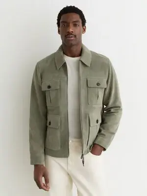 REISS Suede Zip-through Jacket With Four Pockets