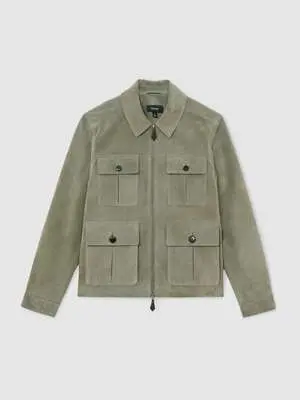 REISS Suede Zip-through Jacket With Four Pockets