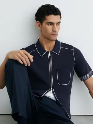 REISS Stitch-detail Zip-through Knit Shirt