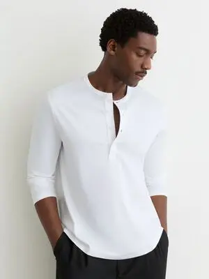 REISS Airwater-cotton Jersey Henley T-shirt