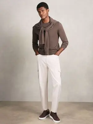 REISS Cotton Tapered Cargo Trousers With Stretch