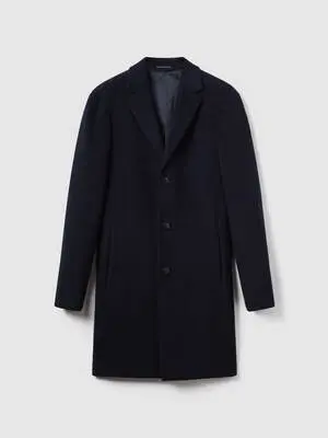 REISS Blue Wool Single Breasted Overcoat