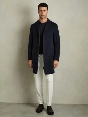 REISS Blue Wool Single Breasted Overcoat