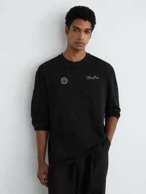 REISS Cotton Motif Long-sleeve Relaxed T-shirt