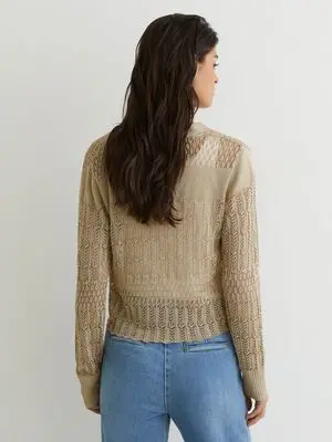 REISS Metallic Pointelle-knit Cardigan