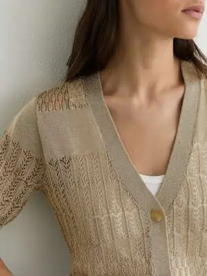 REISS Metallic Pointelle-knit Cardigan