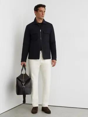 REISS Technical Quilted Zip-front Overshirt - Navy