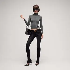 Gucci Fine Rib Knit Woo Top With Horsebit, Size