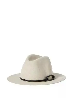 Brunello Cucinelli Felt Fedora With Leather And Monili Band Hat - Neutrals