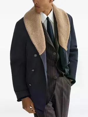Brunello Cucinelli Bonded Nylon Double-breasted Coat With Shearling Lining