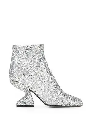 FERRAGAMO Glitter-effect Sculpted-heel Ankle Boots - Silver
