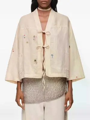 Bimba Y Lola Sand Mini Embroidered Kimono Jacket